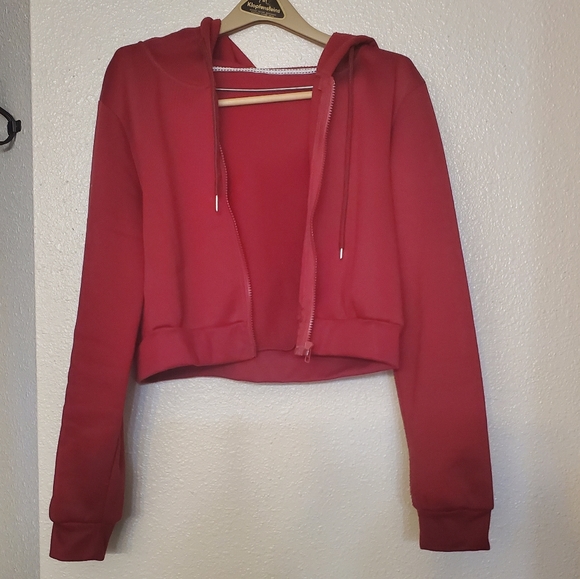 Tops | Red Cropped Zip Up Hoodie | Poshmark
